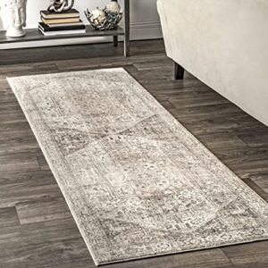 nuloom harriet vintage medallion fringe runner rug, 2' 6" x 10', silver