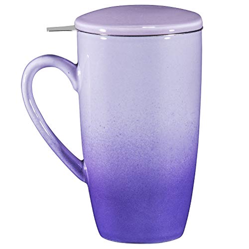 Bruntmor Ceramic Tea Infuser Mug With Stainless Steel Infuser And Removable Lid, Microwave Oven And Dishwasher Safe, Great For Use With Loose Tea Leaves And Sachets (16 oz, Gradient Purple)