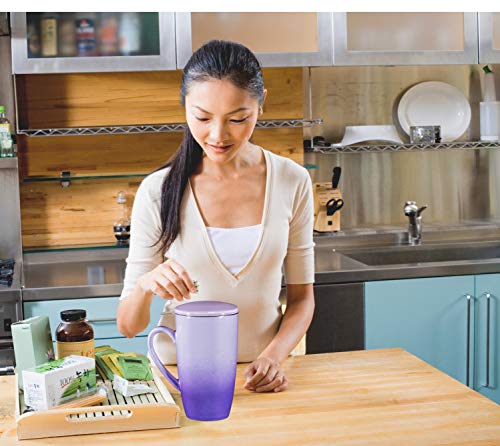 Bruntmor Ceramic Tea Infuser Mug With Stainless Steel Infuser And Removable Lid, Microwave Oven And Dishwasher Safe, Great For Use With Loose Tea Leaves And Sachets (16 oz, Gradient Purple)