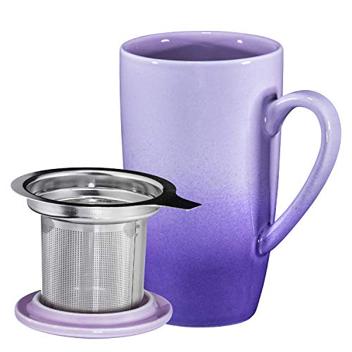 Bruntmor Ceramic Tea Infuser Mug With Stainless Steel Infuser And Removable Lid, Microwave Oven And Dishwasher Safe, Great For Use With Loose Tea Leaves And Sachets (16 oz, Gradient Purple)