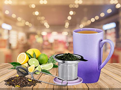 Bruntmor Ceramic Tea Infuser Mug With Stainless Steel Infuser And Removable Lid, Microwave Oven And Dishwasher Safe, Great For Use With Loose Tea Leaves And Sachets (16 oz, Gradient Purple)