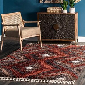 nuloom alexia abstract diamond shaggy tassel area rug, 5' 3" x 7' 6", multi