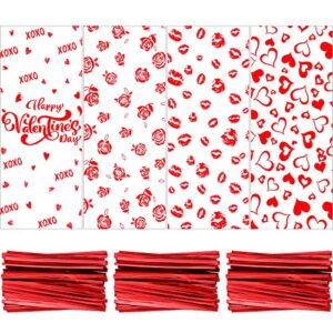 120 pieces valentine cellophane bags valentine gift bags valentine treat bags goodies bags with 150 pieces twist ties for valentine party favor supplies