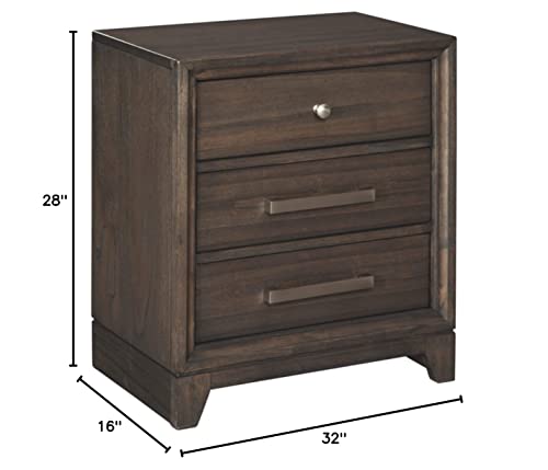 Signature Design by Ashley Brueban Transitional Contemporary 3 Drawer Nightstand with Dovetail Construction, Chestnut Brown