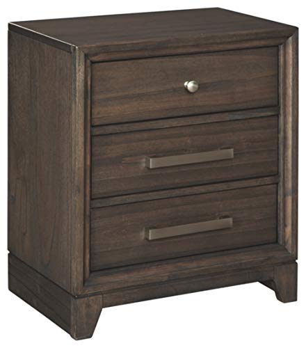 Signature Design by Ashley Brueban Transitional Contemporary 3 Drawer Nightstand with Dovetail Construction, Chestnut Brown