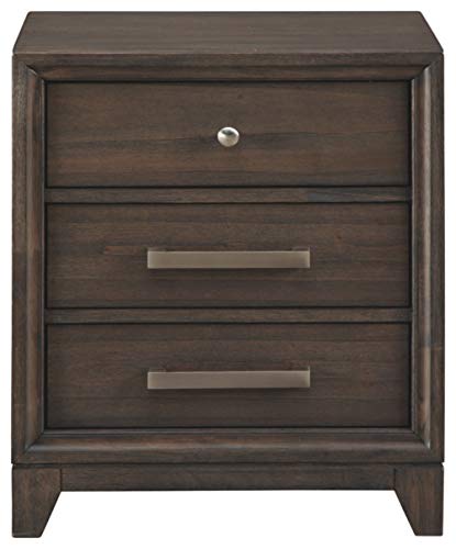 Signature Design by Ashley Brueban Transitional Contemporary 3 Drawer Nightstand with Dovetail Construction, Chestnut Brown