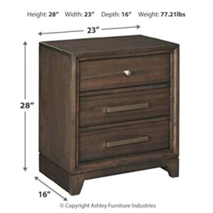 Signature Design by Ashley Brueban Transitional Contemporary 3 Drawer Nightstand with Dovetail Construction, Chestnut Brown