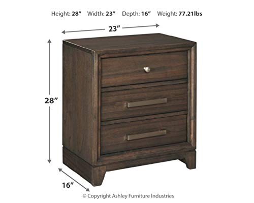 Signature Design by Ashley Brueban Transitional Contemporary 3 Drawer Nightstand with Dovetail Construction, Chestnut Brown