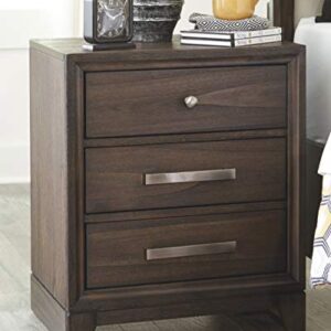 Signature Design by Ashley Brueban Transitional Contemporary 3 Drawer Nightstand with Dovetail Construction, Chestnut Brown