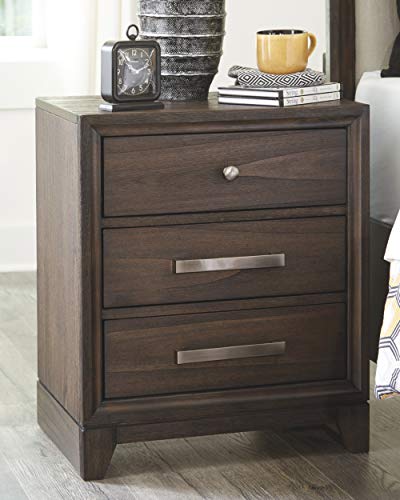 Signature Design by Ashley Brueban Transitional Contemporary 3 Drawer Nightstand with Dovetail Construction, Chestnut Brown