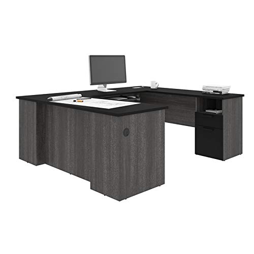 Bestar Norma U or L-Shaped Desk, 71W, Black & Bark Gray