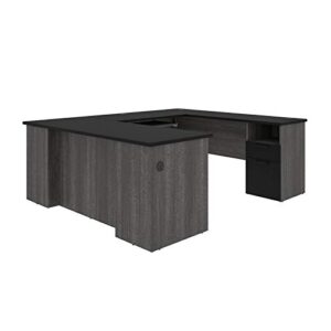 Bestar Norma U or L-Shaped Desk, 71W, Black & Bark Gray