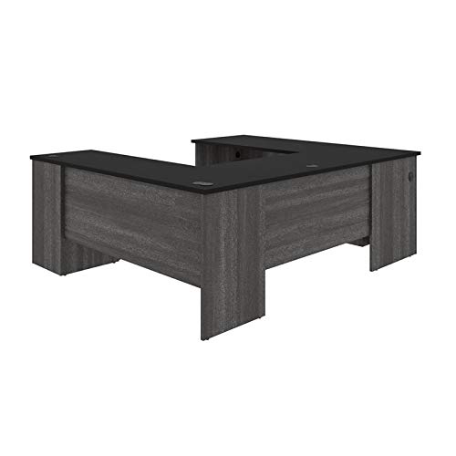 Bestar Norma U or L-Shaped Desk, 71W, Black & Bark Gray