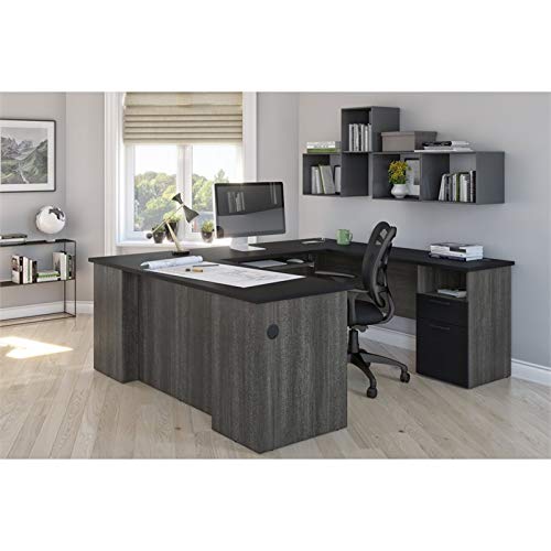 Bestar Norma U or L-Shaped Desk, 71W, Black & Bark Gray