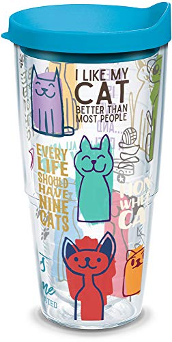 Tervis Plastic Made in USA Double Walled Cat Sayings Insulated Tumbler Cup Keeps Drinks Cold & Hot, 24oz, Clear