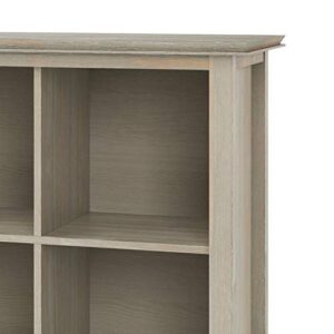 SIMPLIHOME Artisan SOLID WOOD 45 inch x 43 inch Transitional 9 Cube Bookcase and Storage Unit in Distressed Grey with 9 Shelves, for the Living Room, Study and Office