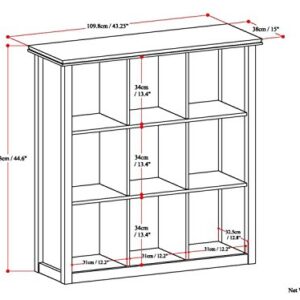 SIMPLIHOME Artisan SOLID WOOD 45 inch x 43 inch Transitional 9 Cube Bookcase and Storage Unit in Distressed Grey with 9 Shelves, for the Living Room, Study and Office