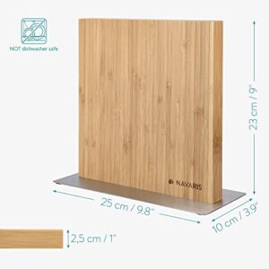 Navaris Wood Magnetic Knife Block - Double Sided Wooden Magnet Holder Board Stand for Kitchen Knives, Scissors, Metal Utensils - Bamboo, 8.9 x 8.7 in