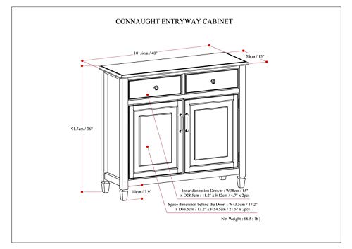 SIMPLIHOME Connaught Traditional Entryway Storage Cabinet, 40 inch Wide, Rectangle in Distressed Grey