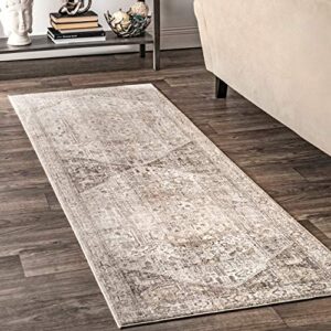 nuloom vintage harriet medallion fringe runner rug, 2' 6" x 6', silver