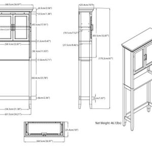 SIMPLIHOME Avington 67 inch H x 27 inch W Space Saver Bath Cabinet in Pure White with Storage Compartment and 1 shelf, for the Bathroom, Contemporary