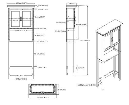 SIMPLIHOME Avington 67 inch H x 27 inch W Space Saver Bath Cabinet in Pure White with Storage Compartment and 1 shelf, for the Bathroom, Contemporary