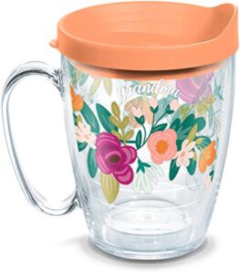 tervis 1358043 mint grandma floral insulated tumbler with wrap and or9 lid, 16oz mug, clear