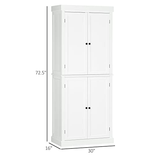 HOMCOM Freestanding Modern 4 Door Kitchen Pantry, Storage Cabinet Organizer with 6-Tier Shelves, and 4 Adjustable Shelves, White