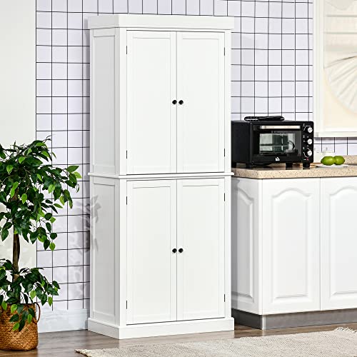 HOMCOM Freestanding Modern 4 Door Kitchen Pantry, Storage Cabinet Organizer with 6-Tier Shelves, and 4 Adjustable Shelves, White