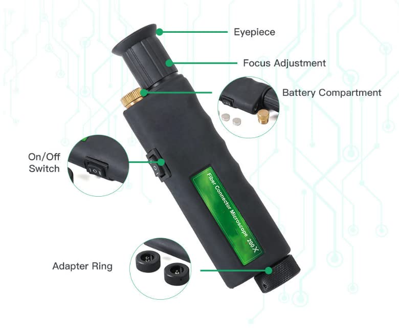 Handheld Optical Fiber Microscope, Inspection 200X 400X Magnification 2.5mm Adaptor, Optical Fiber Microscope with White LED