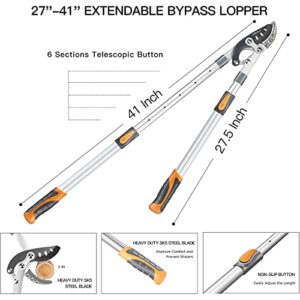 AIRAJ 27-41'' Extendable Anvil Loppers Heavy Duty with Compound Action, Tree Trimmer with 2 Inch Cutting Capacity, Chops Thick Branches Ease,Heavy Duty Tree Pruner with SK5 Spare Blade