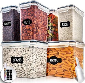 fullstar food storage bins with lids, airtight food storage containers for kitchen & pantry organization. includes marker, pen & scoop (6 pack)