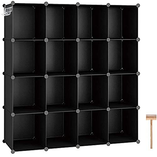 C&AHOME Cube Storage Organizer, 16-Cube Shelves Units, Closet Cabinet, DIY Plastic Modular Book Shelf, Ideal for Bedroom, Living Room, Office, 48.4" L × 12.4" W × 48.4" H Black