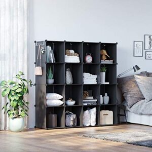 C&AHOME Cube Storage Organizer, 16-Cube Shelves Units, Closet Cabinet, DIY Plastic Modular Book Shelf, Ideal for Bedroom, Living Room, Office, 48.4" L × 12.4" W × 48.4" H Black