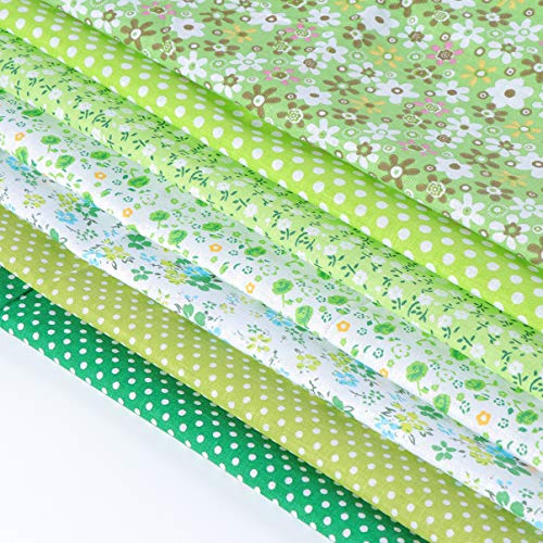 Exceart 7 Sheets Floral Cotton Fabric Floral Cloth Squares Quilting Fabric for Patchwork DIY Sewing Scrapbooking 50x50cm(Green)