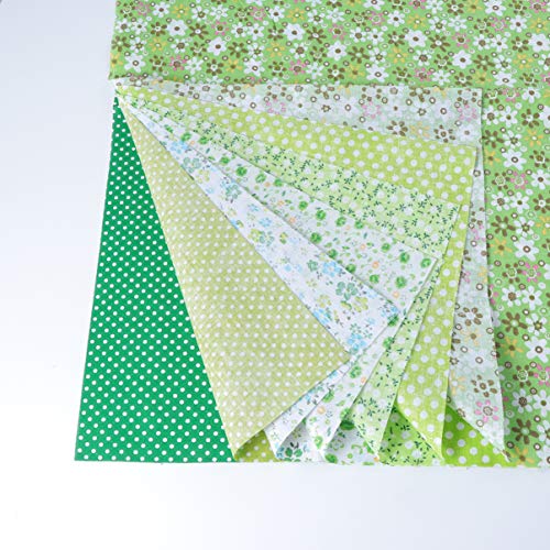 Exceart 7 Sheets Floral Cotton Fabric Floral Cloth Squares Quilting Fabric for Patchwork DIY Sewing Scrapbooking 50x50cm(Green)