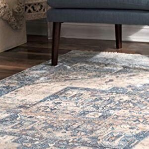 nuLOOM Harriet Vintage Medallion Fringe Runner Rug, 2' 6" x 6', Light Blue