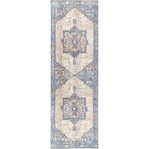 nuLOOM Harriet Vintage Medallion Fringe Runner Rug, 2' 6" x 6', Light Blue