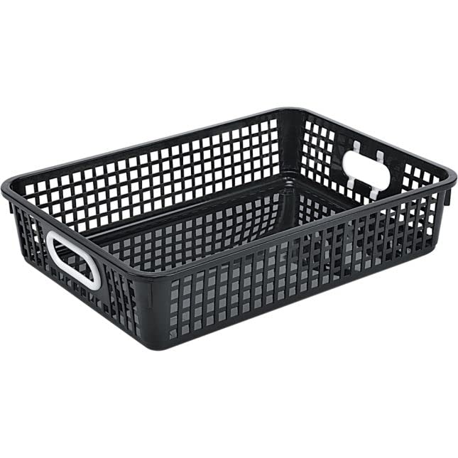 Really Good Stuff 6PK Plastic Desktop Paper Storage Basket for Classroom or Home–14”x10” Plastic Mesh Basket-Secure Papers Crease-Free–Black