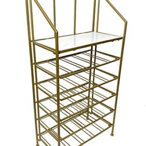 Designstyles 25 Wine Bottle Holder - Decorative Mini Bar Stand with Marble Table Top - Gold Metal Free Standing Home Wine Rack Organizer for Storage and Display in Kitchen, Pantry