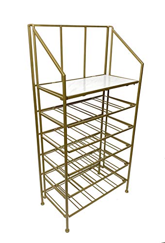 Designstyles 25 Wine Bottle Holder - Decorative Mini Bar Stand with Marble Table Top - Gold Metal Free Standing Home Wine Rack Organizer for Storage and Display in Kitchen, Pantry