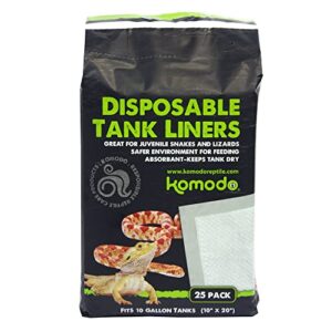 komodo reptile terrarium repti-pads 20" x 10" disposable tank liners | absorbant - keeps tank dry | fits 10 gallon aquarium habitat, 25 pack