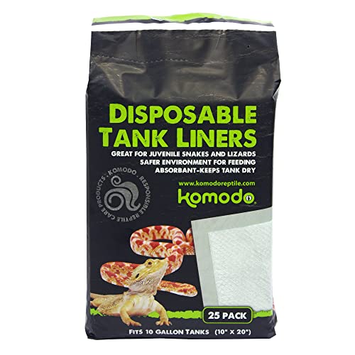 Komodo Reptile Terrarium Repti-Pads 20" X 10" Disposable Tank Liners | Absorbant - Keeps Tank Dry | Fits 10 Gallon Aquarium Habitat, 25 Pack