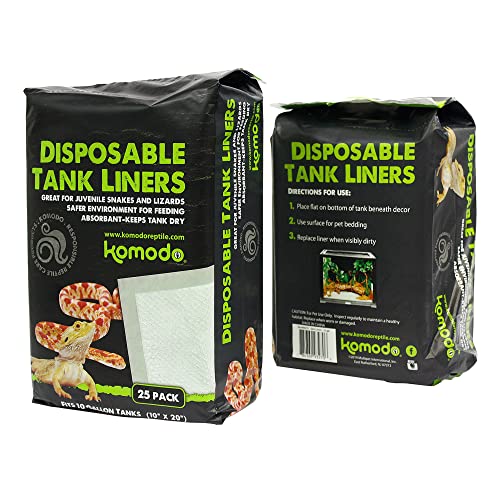 Komodo Reptile Terrarium Repti-Pads 20" X 10" Disposable Tank Liners | Absorbant - Keeps Tank Dry | Fits 10 Gallon Aquarium Habitat, 25 Pack