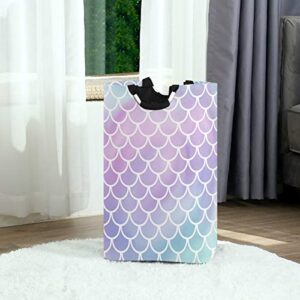 Blueangle Large Violet And Blue Mermaid Scales Laundry Basket Collapsible Oxford Fabric Laundry Hamper Foldable Clothes Laundry Bag with Handles