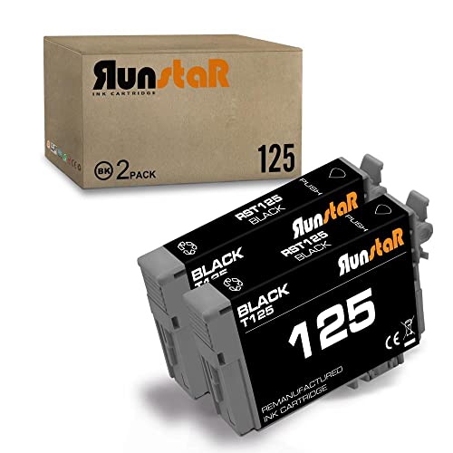 Run Star T125 Remanufactured Ink Cartridge Replacement for Epson 125 use for Epson Stylus NX125 NX127 NX230 NX420 NX530 NX625 Workforce 320 323 325 520 Printer (2 Black)