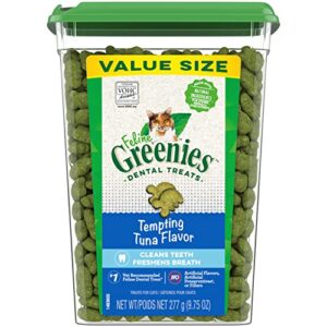 feline greenies adult dental cat treats, tempting tuna flavor, 9.75 oz. tub