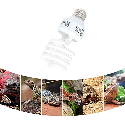 WACOOL Spiral Compact UVA UVB Reptile Light, 26W Energy Saving Lamps UVA UVB Bulb 10.0 and UV Test Card Kit for Reptile/Snake/Lizard/Insect/Turtle/Tortoise/Gecko etc. (26W)