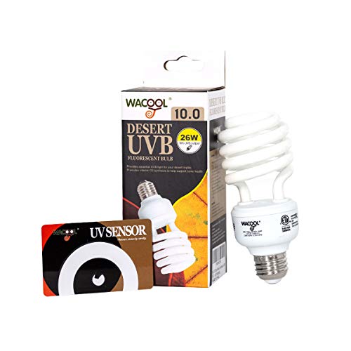 WACOOL Spiral Compact UVA UVB Reptile Light, 26W Energy Saving Lamps UVA UVB Bulb 10.0 and UV Test Card Kit for Reptile/Snake/Lizard/Insect/Turtle/Tortoise/Gecko etc. (26W)