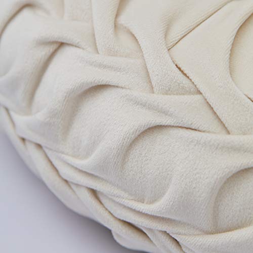 Cassiel Home Velvet Pintuck Round Pillow Cream Plush Pleated Throw Pillow Ivory for Living Room Bedroom Dining Room Floor Cushion Pillow 14.5 inches